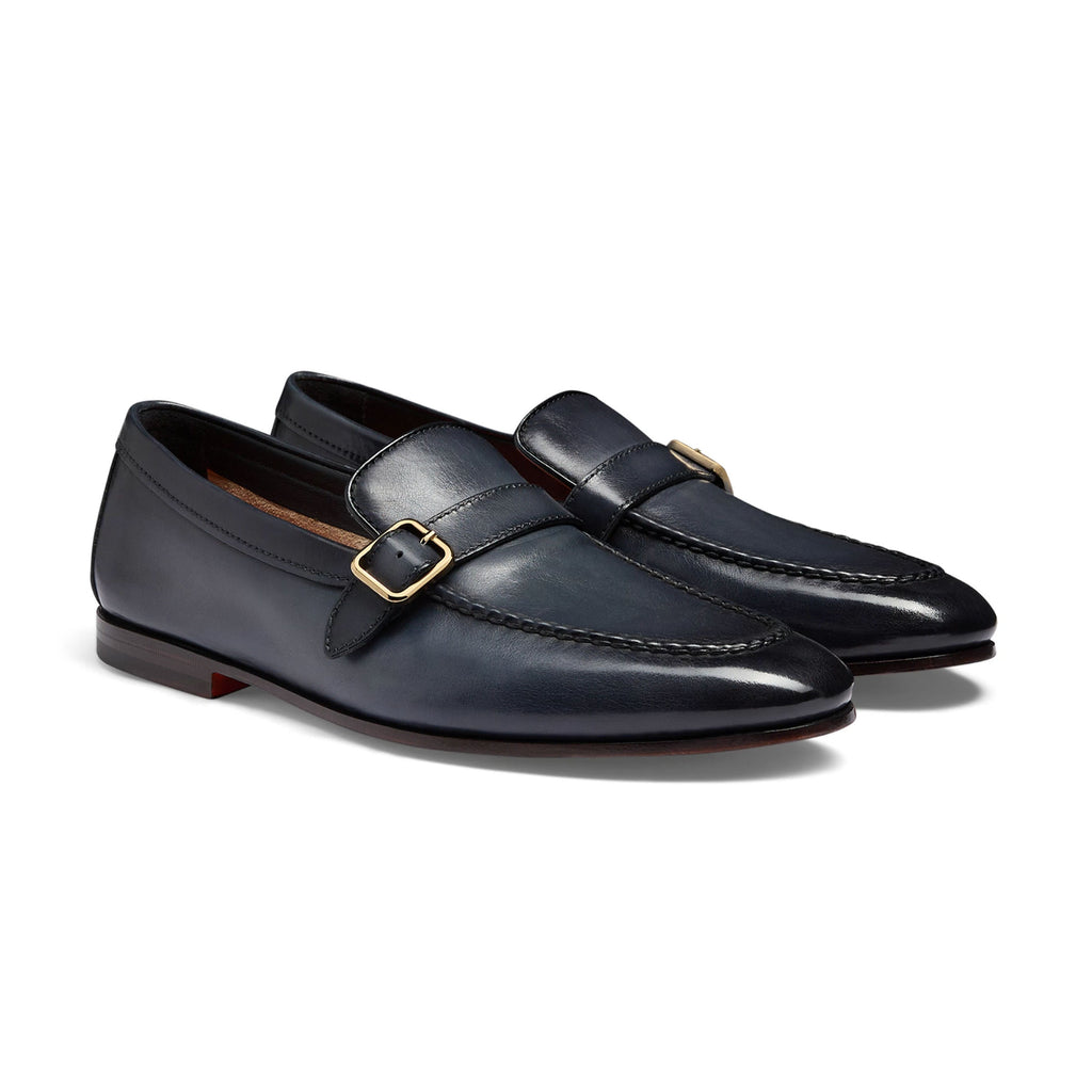 Santoni - Navy Blue Leather Single-Buckle Loafer – Robert Old & Co