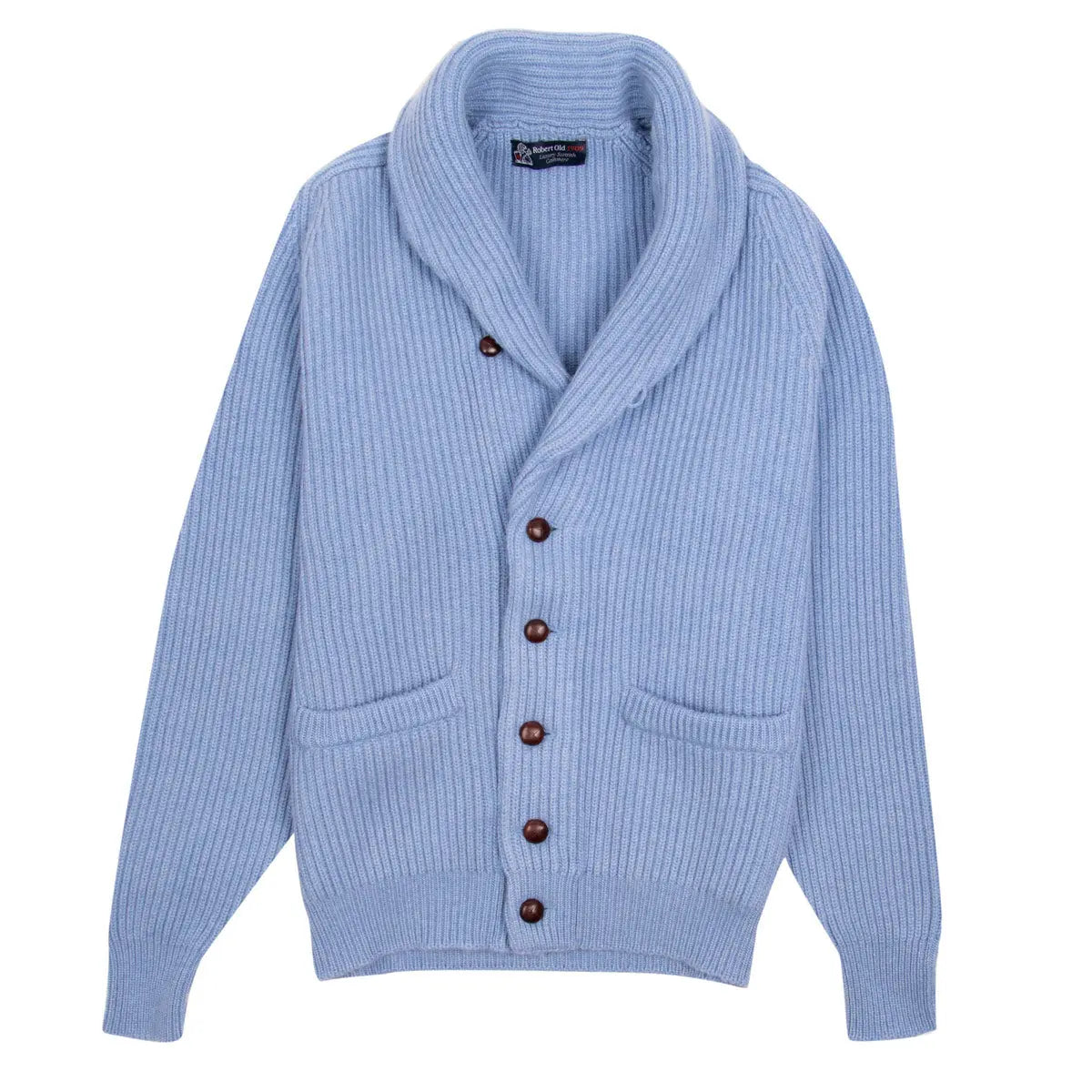 Robert Old - Suez Blue Colonial 8ply Cashmere Shawl Cardigan – Robert ...