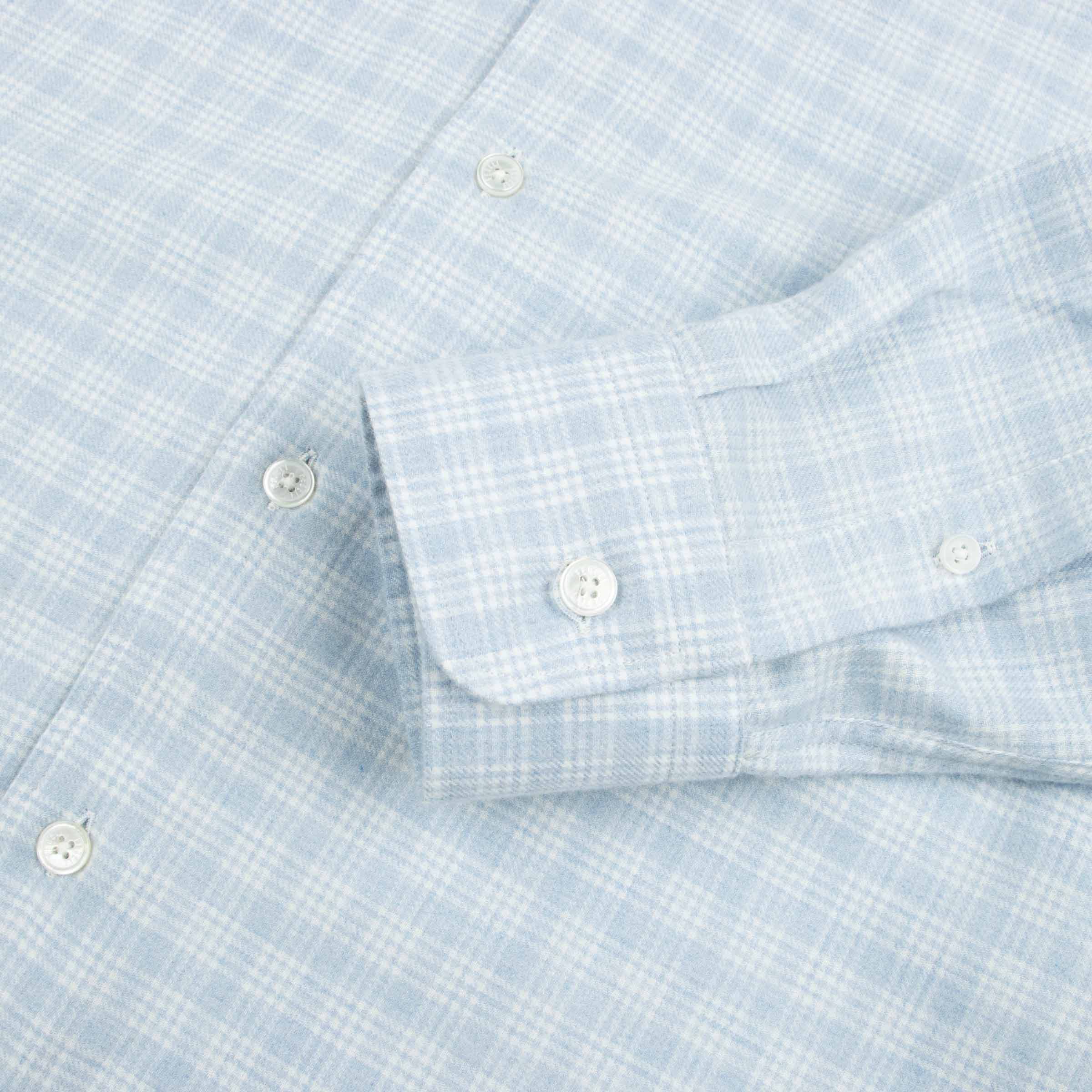 Fedeli - Light Blue Check 'Alberto' Slim Fit Brushed Cotton Long Sleev ...